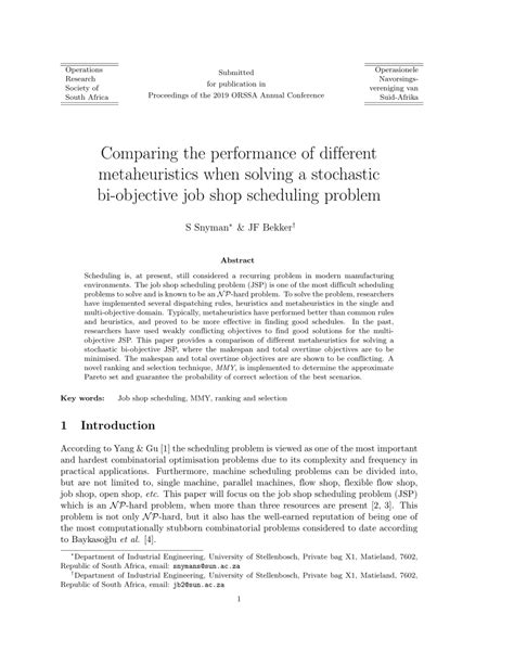 pdf comparing the performance of different metaheuristics when solving a stochastic bi