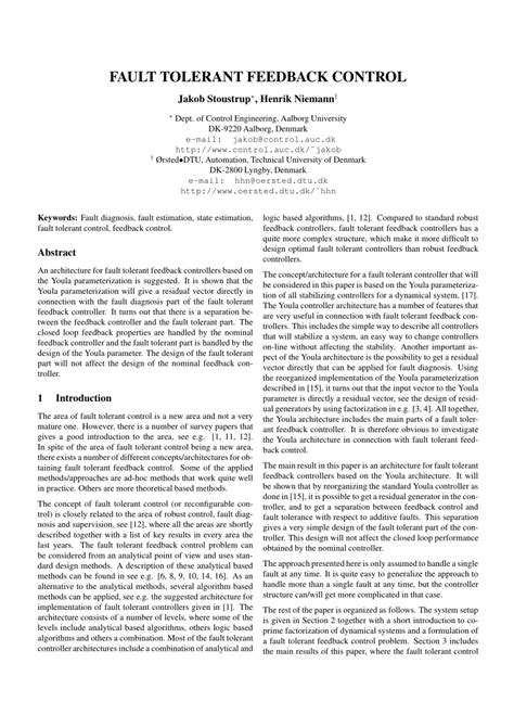 pdf fault tolerant feedback control