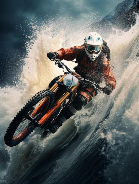 Premium AI Image A Man Riding A Dirt Bike On Top Of A Wave