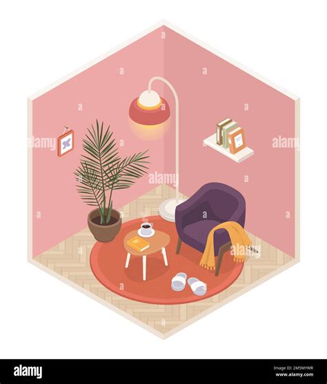 Cozy Living Room Modern Vector Colorful Isometric Illustration Stock