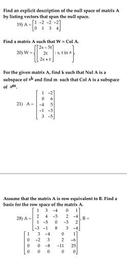 solved find an explicit description of the null space of