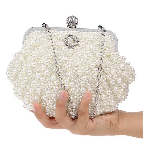 Luxury Pearl Shell Design Women Evening Bags Beaded Handmade Diamonds