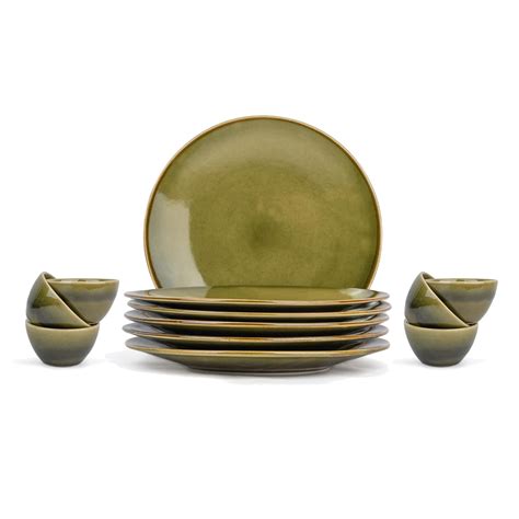 Shay Ceramic Dinner Set 12 Pcs Mehndi Ombre Reactive Mehndi Glaze