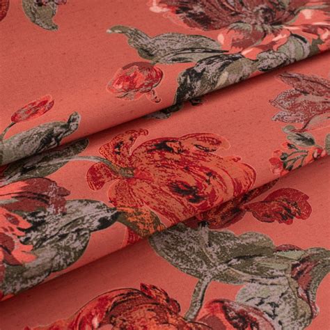 Tissu Coton Lin Rouge Grandes Fleurs