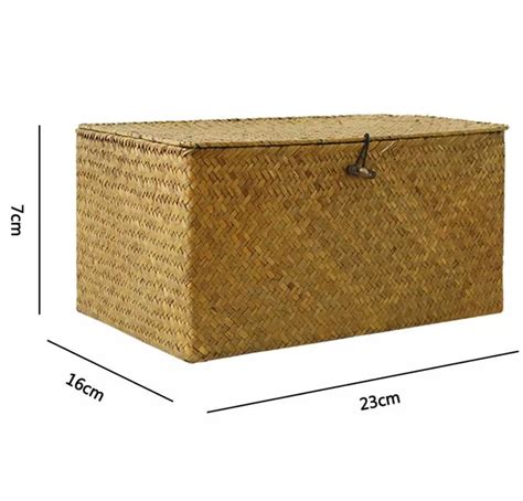 Natural Straw Woven Basket Rustic Box Square Storage Box Etsy