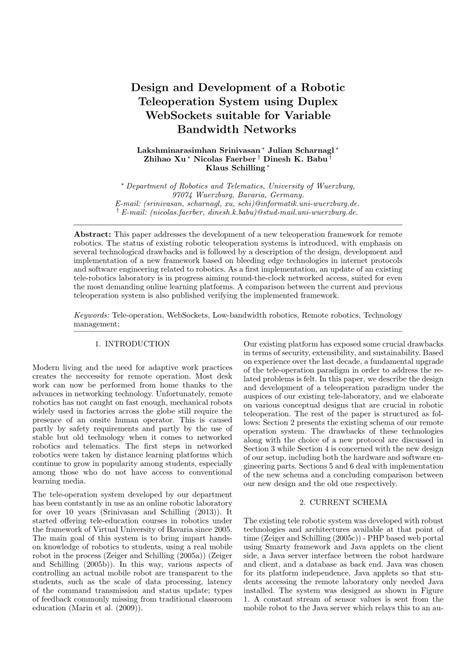 pdf design and development of a robotic teleoperation system using duplex websockets suitable