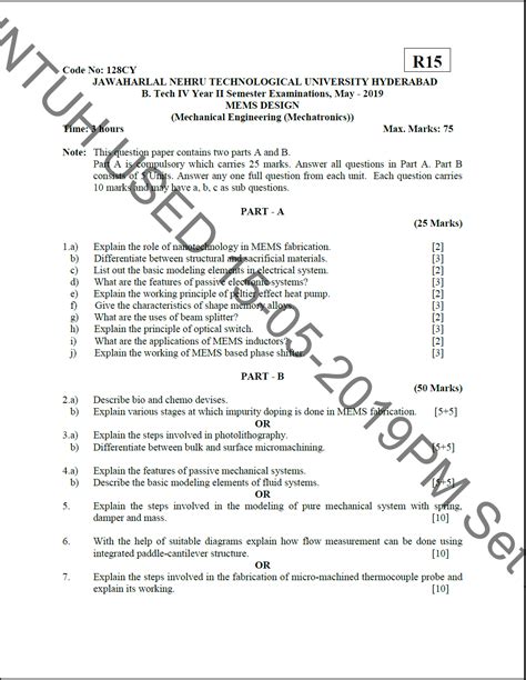 jntuh b tech mems design may 2019 question paper university question papers