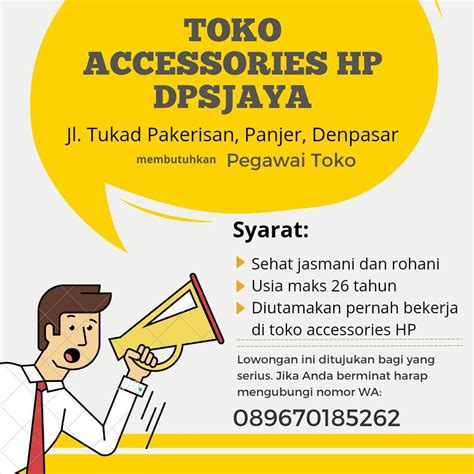 Lowongan Kerja Sebagai Pegawai Toko Untuk Toko Aksesoris HP DpsJaya Di