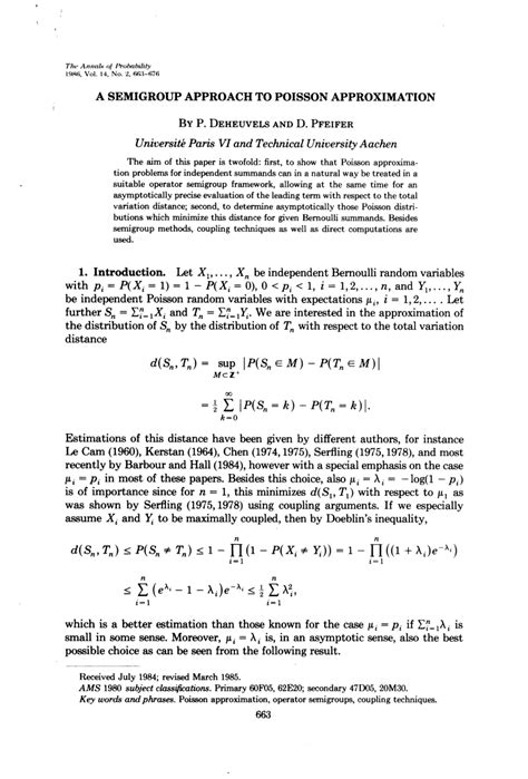 pdf a semigroup approach to poisson approximation