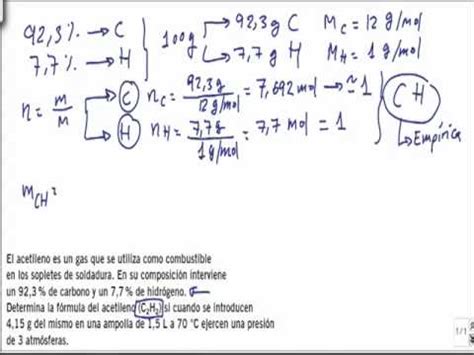 Formula Empirica Molecular Ejercicio Resuelto Acetileno Quimica