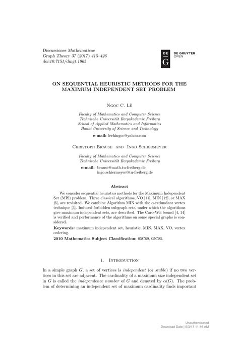 pdf on sequential heurestic for the maximum independent set problem