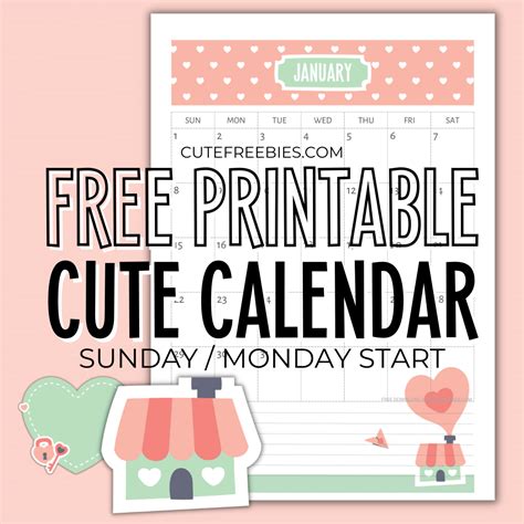 Free Printable Cute Calendar Cute Freebies For You Free