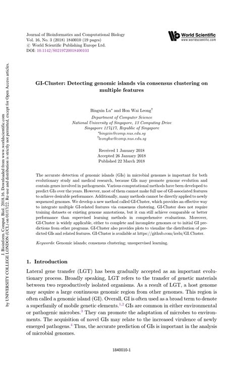 pdf gi cluster detecting genomic islands via consensus clustering on multiple features