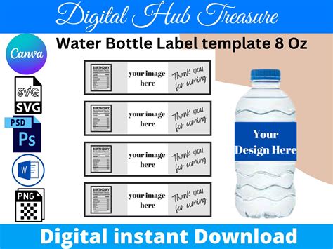 Water Bottle Label Template Svg Bundle Sticker Sublimation