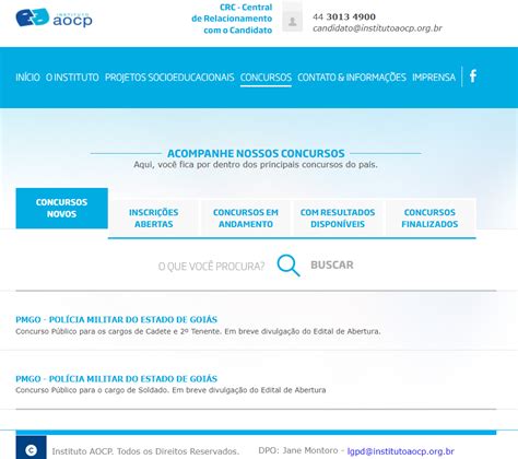 Instituto AOCP prepara página para publicar o edital da PMGO Foco