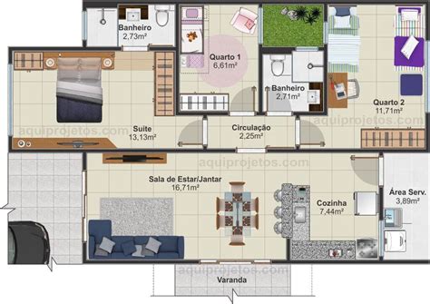 Plantas de casas térreas 3 quartos para você se inspirar