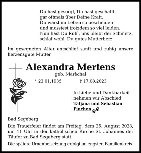 Traueranzeigen Von Alexandra Mertens Trauer Anzeigen De