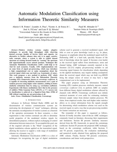 pdf automatic modulation classification using information theoretic similarity measures