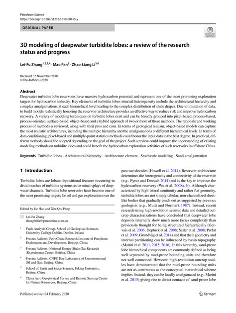 PDF 3D Modeling Of Deepwater Turbidite Lobes A Review Of The