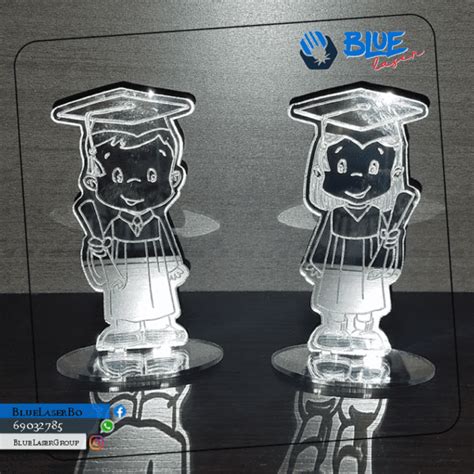 Recuerdo de Graduación Acrílico Plateado Docena Blue Laser Corte