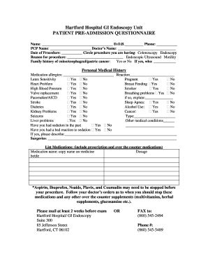 Fillable Online Harthosp Patient Pre Admission Questionnaire Welcome