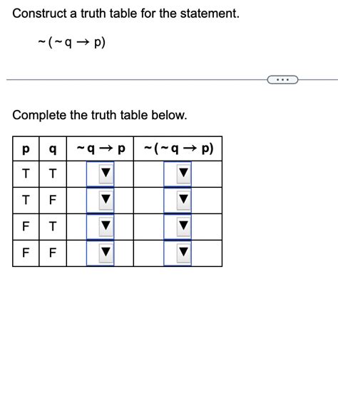 solved construct a truth table for the statement ∼ ∼q→p