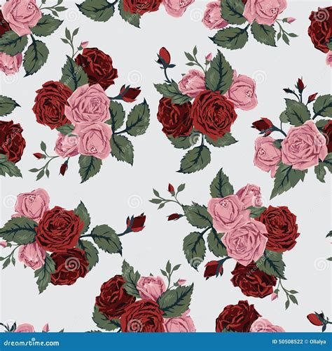 Seamless Floral Pattern With Red And Pink Roses Stock Vector