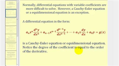 general solution to a second order homogeneous cauchy euler equation distinct real youtube