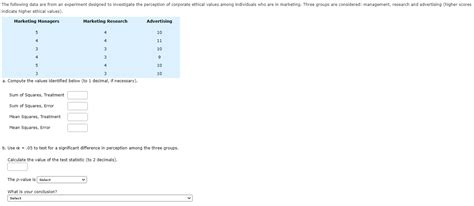 solved the following data are from an experiment designed to