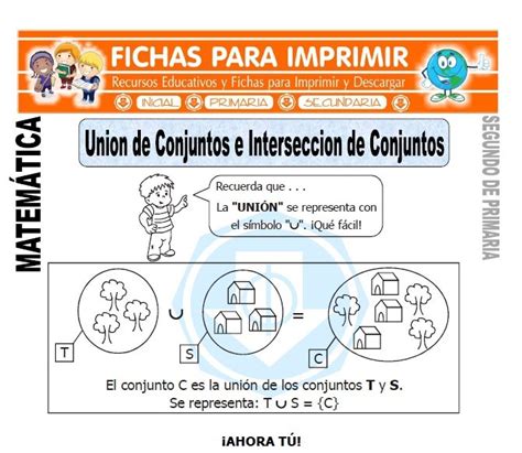 Unión de Conjuntos para Segundo de Primaria Fichas para Imprimir