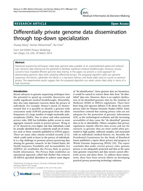 pdf differentially private genome data dissemination through top down specialization