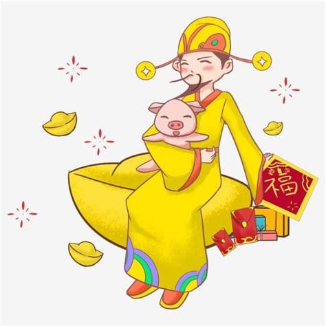 一夜暴富 發財系列 好事發生 恭喜發財 財神豬年送財手繪插畫 手繪插畫 一夜暴富素材圖案PSD和PNG圖片免費下載