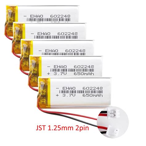 5 Pcs 3 7V 650mAh Lipo Polymer Lithium Rechargeable Battery JST 1 25mm