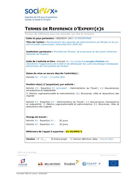 Remplissable En Ligne EVALUATION DE LA MISE EN UVRE DU PROJET Faxer