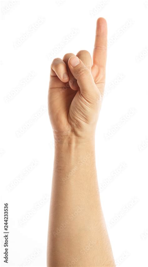 Hand Pointing Up 1 Fingers 1 Alpha Hand Finger Pointing Closeup Of Male Hand Pointing