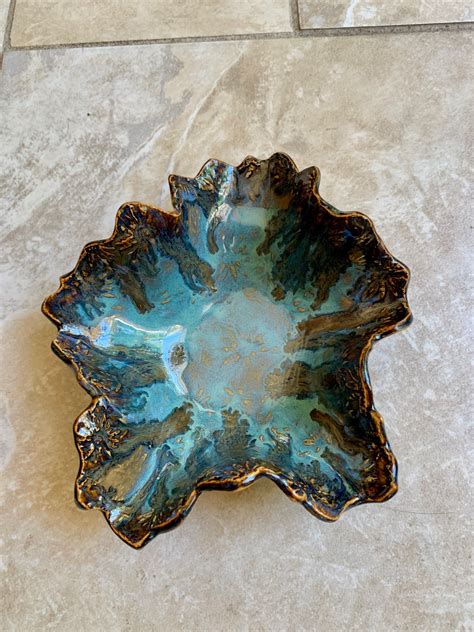 Textured Turquoise With Ancient Jasper On The Rim Pottery Amaco