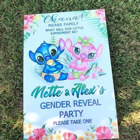 Lilo And Stitch Gender Reveal Invitation Baby Shower Hawaiian Party