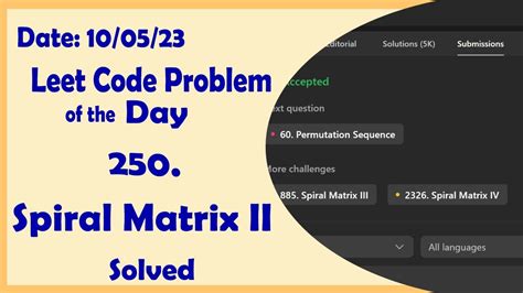 59 spiral matrix ii c leetcode daily challenge youtube