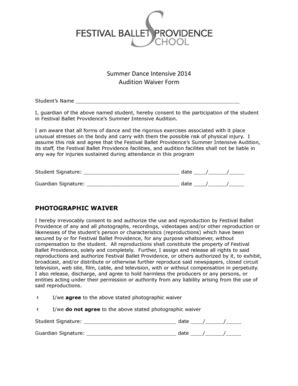 Fillable Online Summer Dance Intensive 2014 Audition Waiver Form Fax