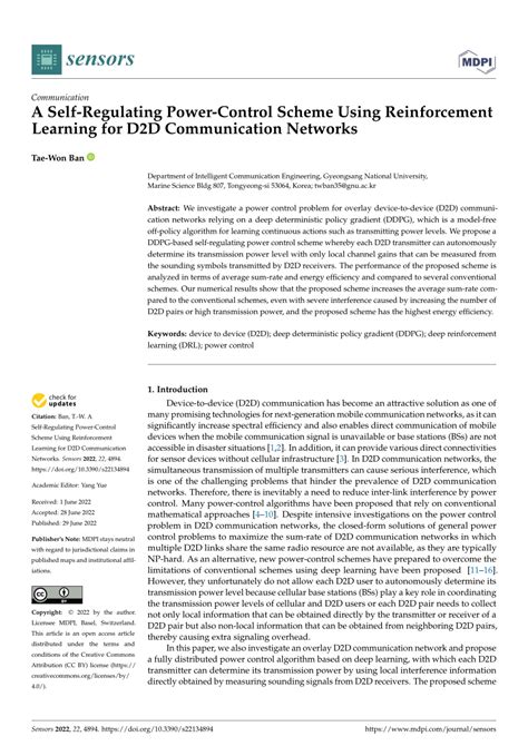 pdf a self regulating power control scheme using reinforcement learning for d2d communication