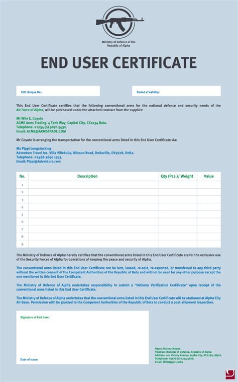 End User Certificate Template