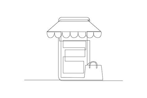 Mercado digital de dibujo de una sola línea desde teléfono móvil