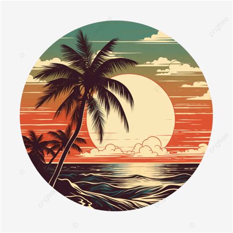 Vintage Retro Sunset With Coconut Tree Tropical Beach Retro PNG