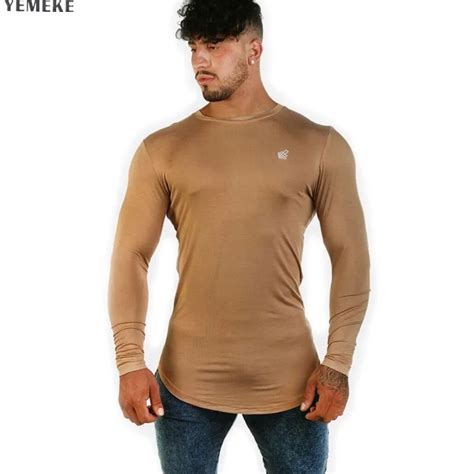 YEMEKE Mens Fitness Long Sleeves T Shirt Men Bodybuilding Skin Tight