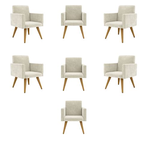 Kit 07 Cadeiras Poltronas Decorativa Escritório Recepção Bege