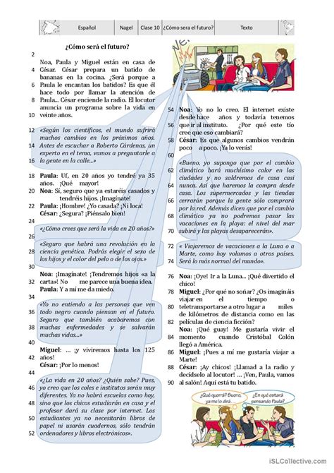 futuro simple comprensión lector Español ELE hojas de trabajo pdf doc