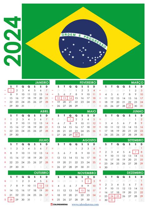 Calendário 2024 Brasil Para Imprimir Feriados
