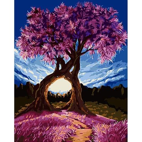 YEESAM ART Peinture par numéros Kits Sans Cadre 16 x 20 Purple leave