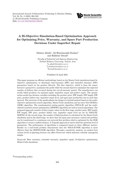 pdf a bi objective simulation based optimization approach for optimizing price warranty and