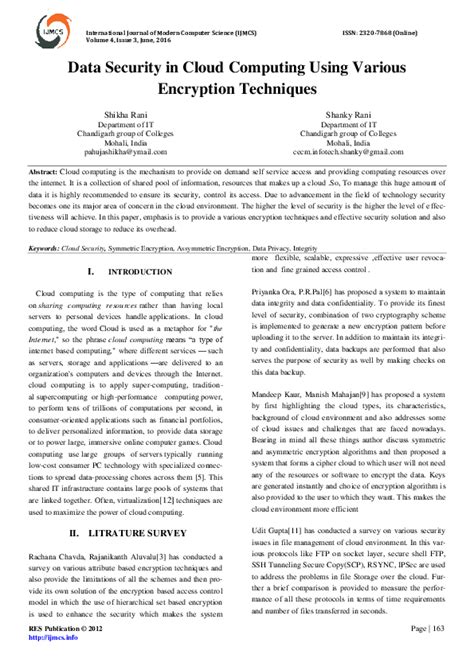 pdf data security in cloud computing using various encryption techniques pankaj kumari